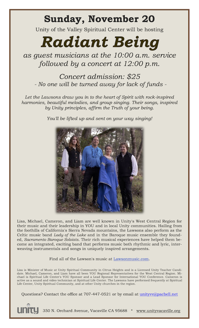 Radiant Being - November 20th | Unity of the Valley Spiritual Center